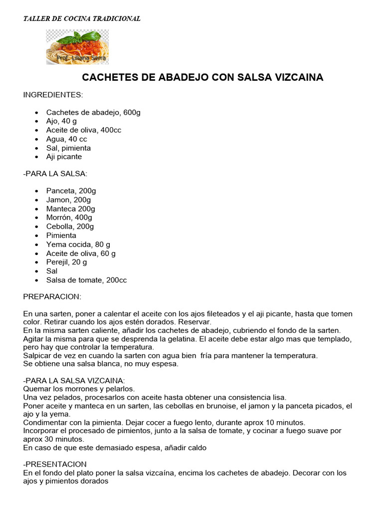 Cachetes de Abadejo Con Salsa Vizcaina | PDF