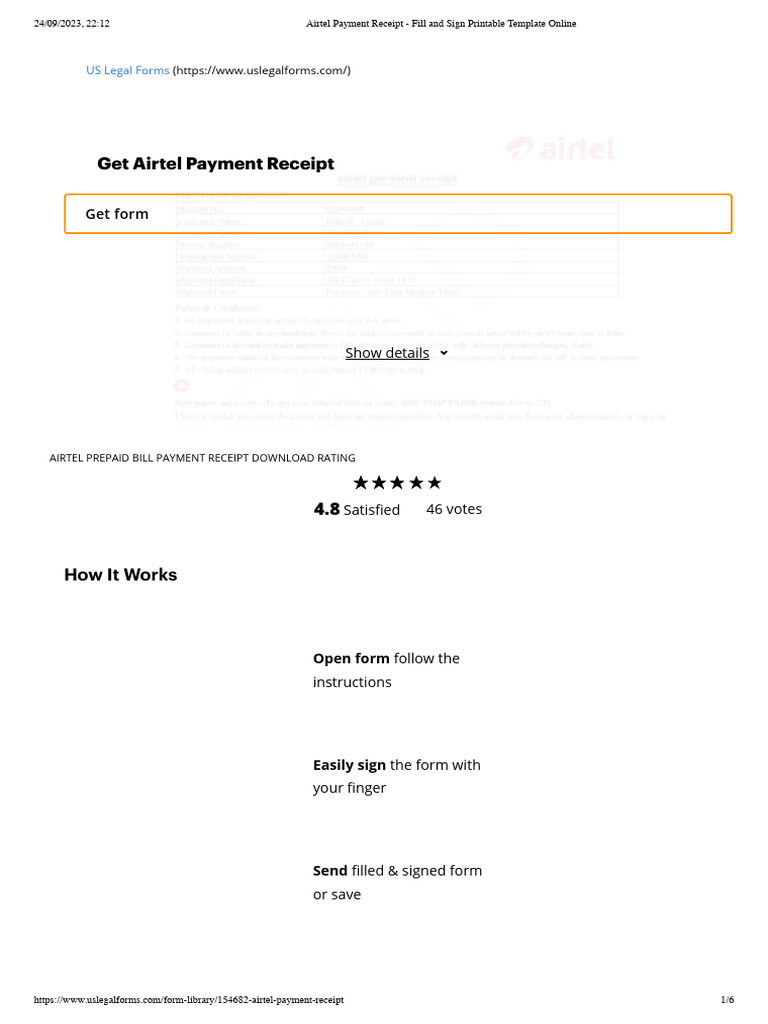 Airtel Payment Receipt - Fill and Sign Printable Template Online | PDF
