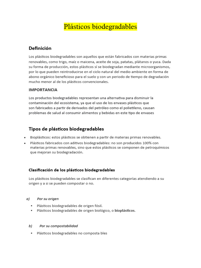 Plásticos Biodegradables: Tipos y Beneficios | PDF
