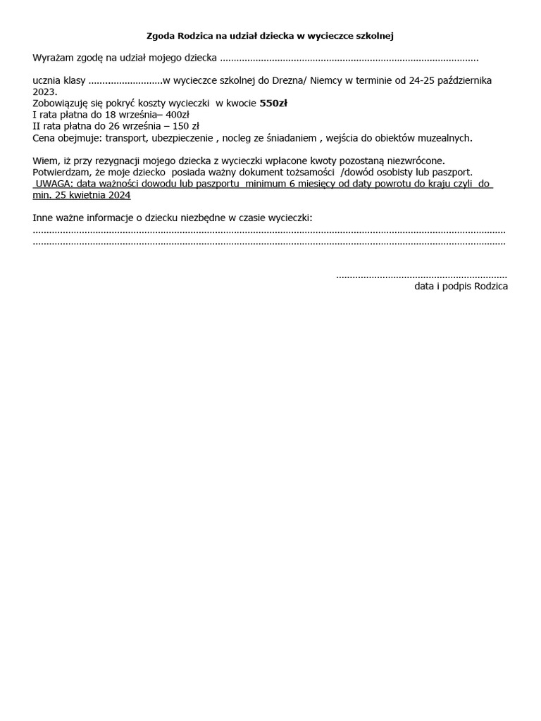 Zgoda Rodzica | PDF