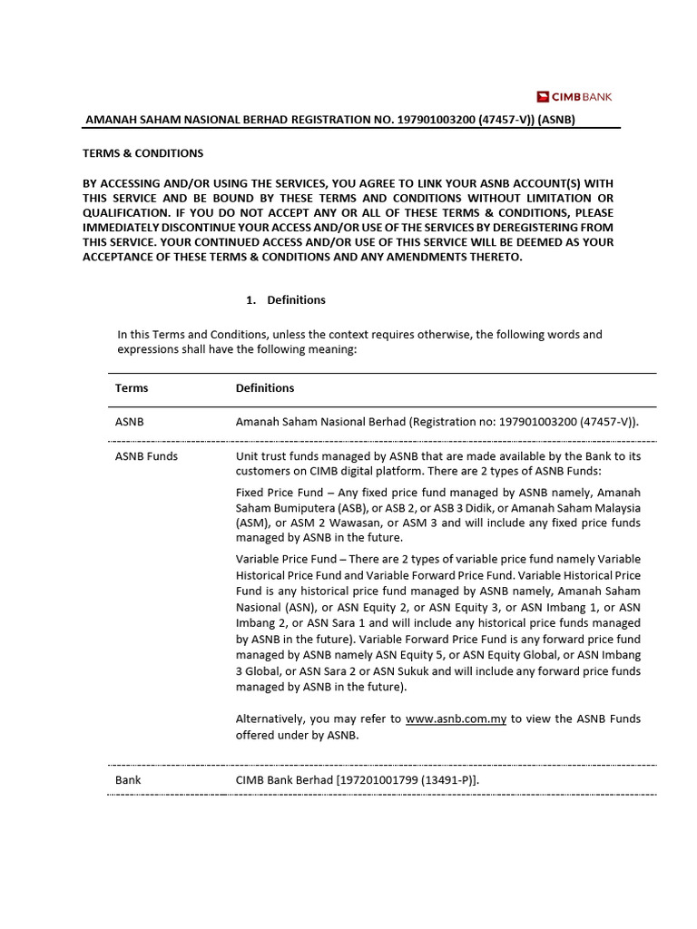 ASNB Terms and Condition | PDF