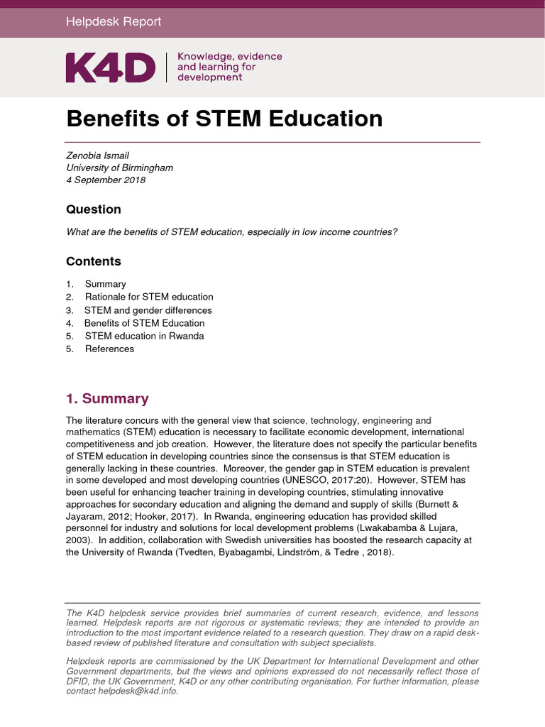 Benefits of STEM Education in Developing Countries | PDF | Science ...