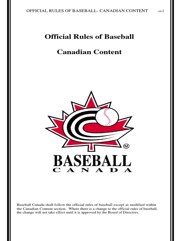 2018 Rule Book, Canadian Content | PDF | Baseball Field | Batting (Baseball)