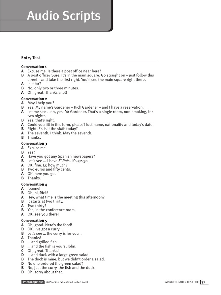 New Market Leader Elementary Audio - Scripts | PDF | Sales
