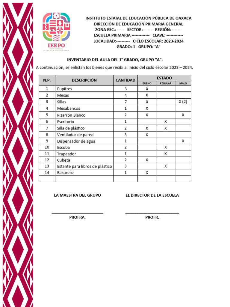 Inventario Del Aula Ejemplo | PDF