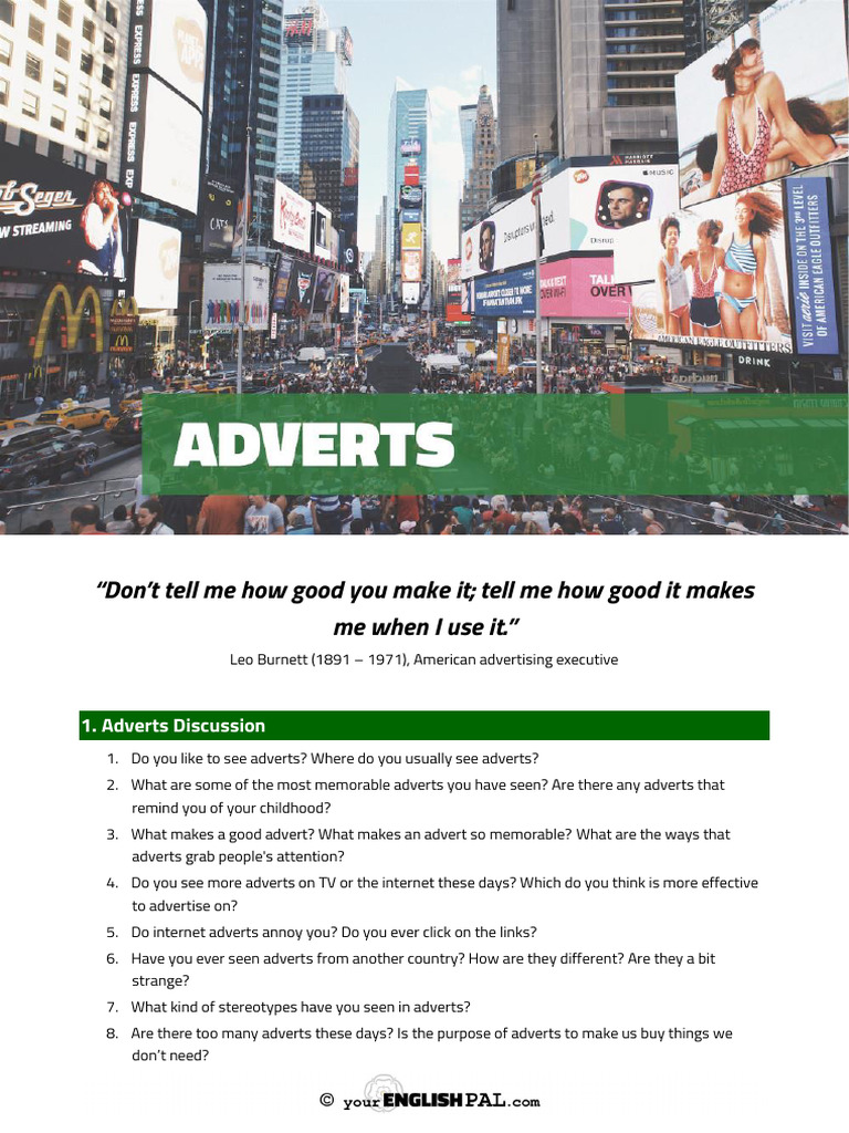 Your English Pal ESL Lesson Plan Adverts v1 | PDF