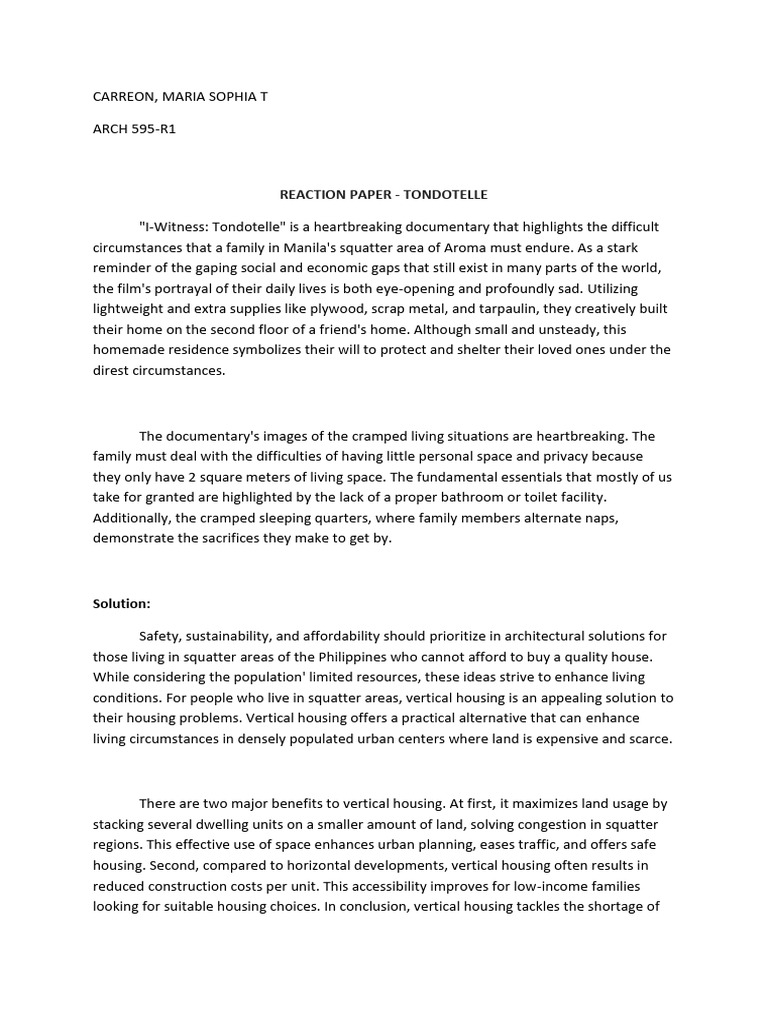 Reaction Paper - Tondotelle - Carreon | PDF | Poverty | Poverty ...