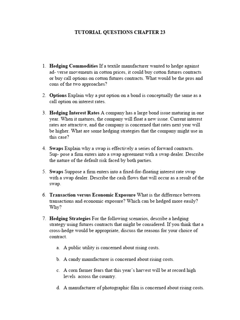 TUTORIAL QUESTIONS CHAPTER 23 MGMT 3048 | PDF | Hedge (Finance) | Swap ...