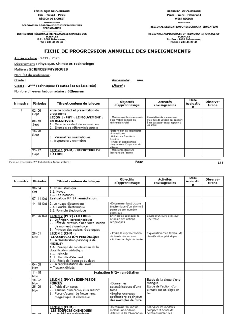 Fiche de Progression 2nde Technique | PDF
