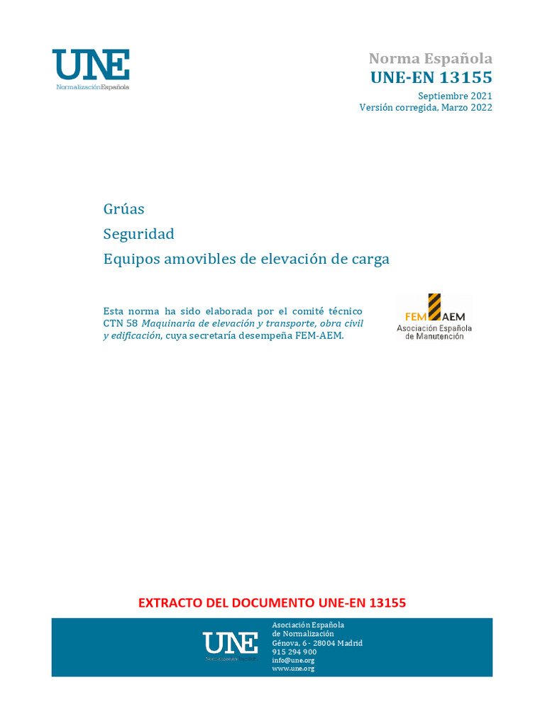Norma UNE-EN 13155: Seguridad en Grúas | PDF | Acero | Acero estructural