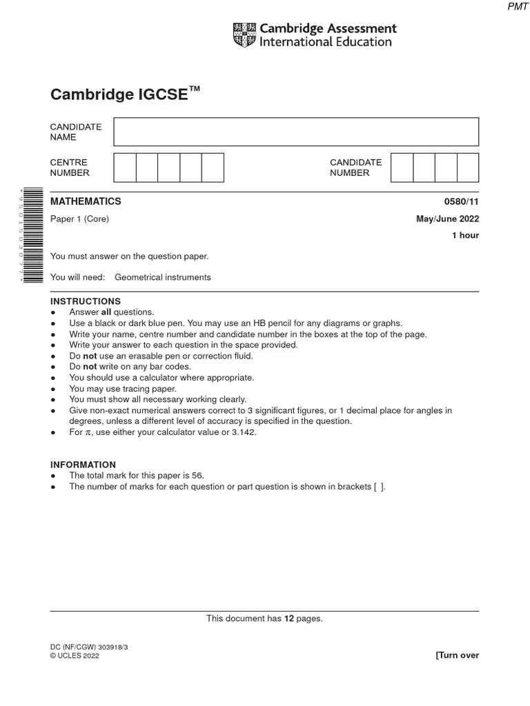 June 2022 (v1) QP - Paper 1 CAIE Maths IGCSE | PDF