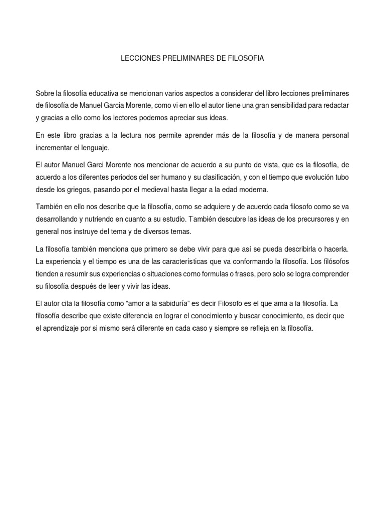 Lecciones Preliminares de Filosofia | PDF