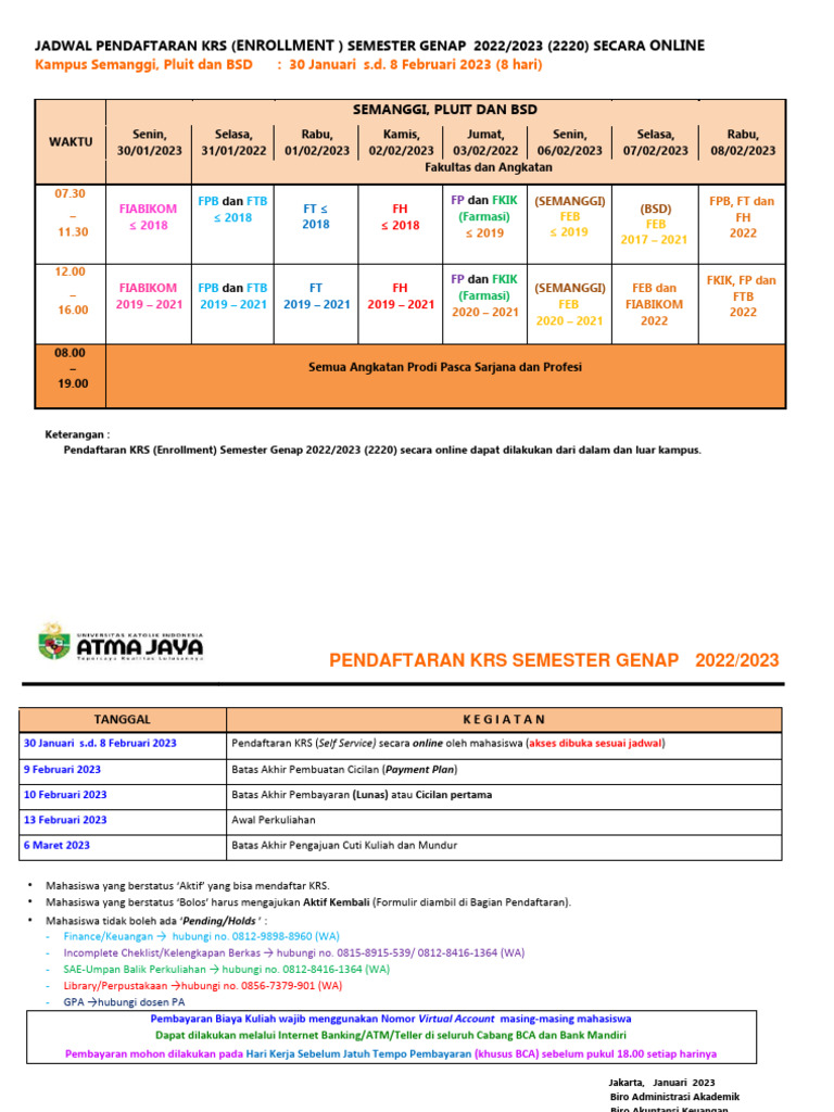 Jadwal KRS Semester Genap 2022 2023 Kampus Semanggi Pluit Dan BSD (Final) | PDF