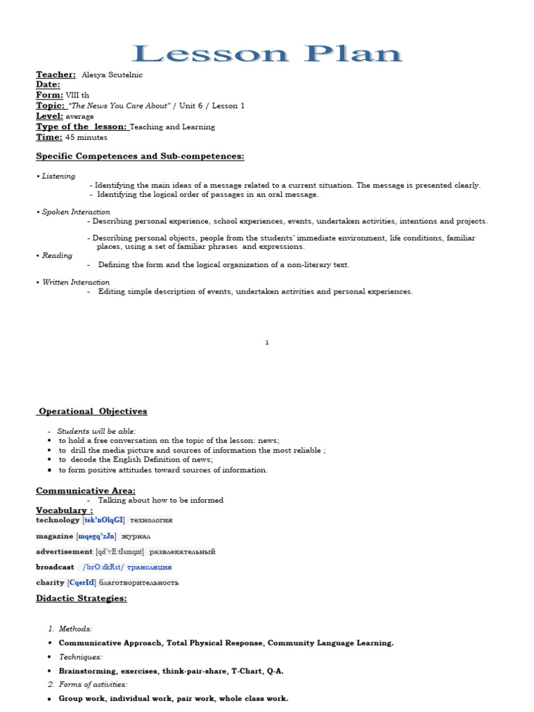 The News We Care Aboutlesson Plan Form 8 | PDF | Human Communication ...