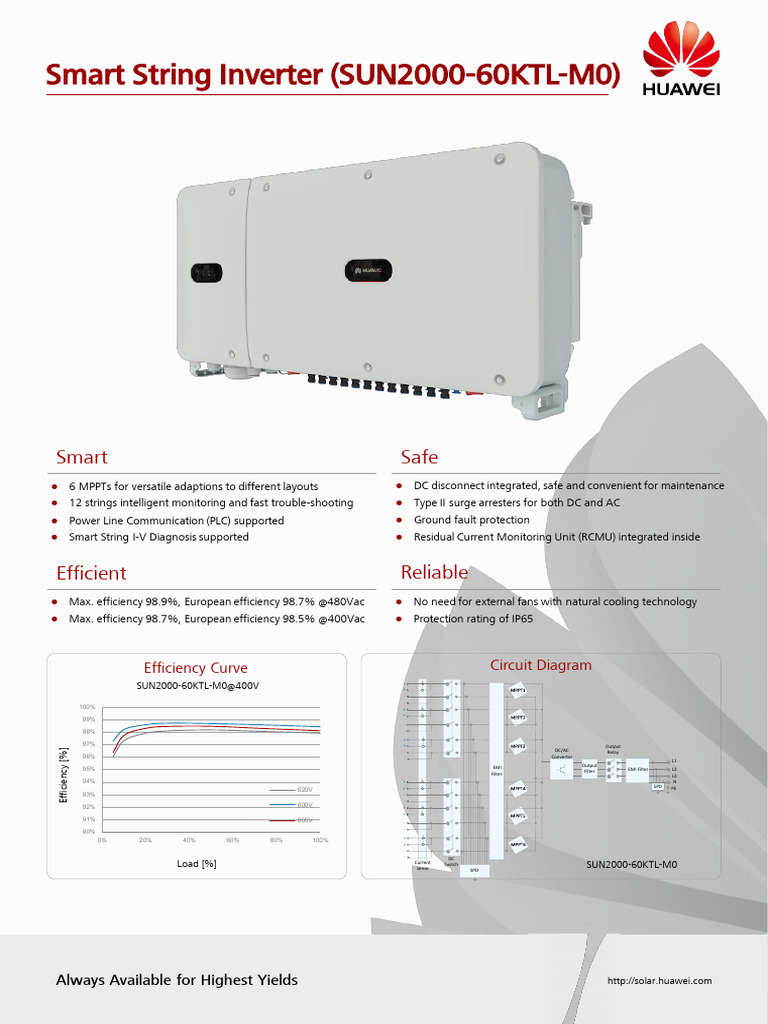 Datasheet Huawei SUN2000-60KTL-M0 | PDF | Mains Electricity | Alternating Current