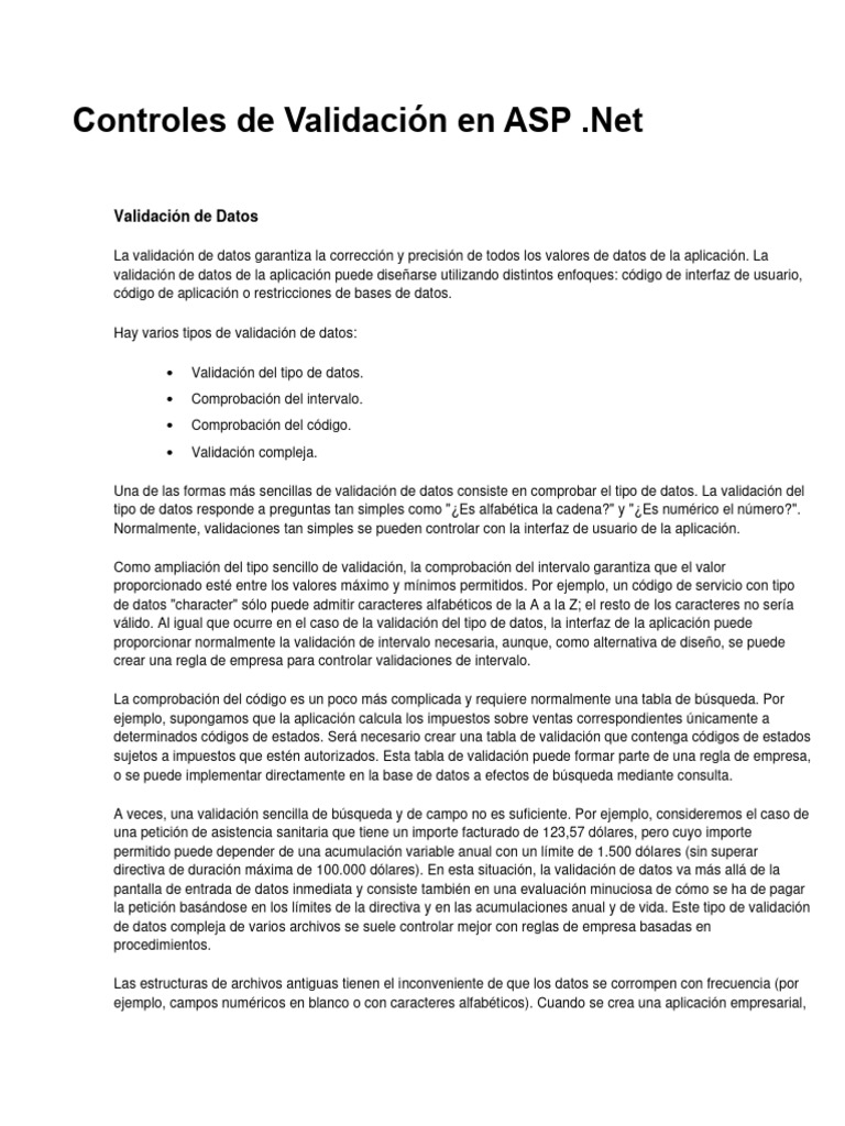 Ejemplo Controles de Validación | PDF