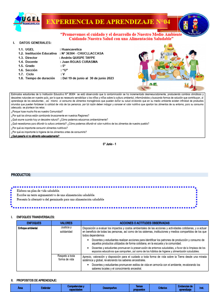 5 Grado - Experiencia de Aprendizaje N 04 | PDF