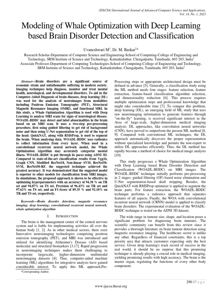 Modeling of Whale Optimization With Deep Learning Based Brain Disorder Detection and ...
