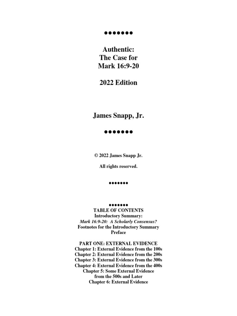 James Snapp, Jr. - Authentic The Case For Mark 16 9-20 | PDF | Gospel ...