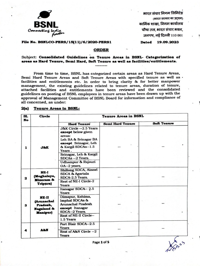 Guidelines On Tenure Areas DT 19-09-2023 | PDF