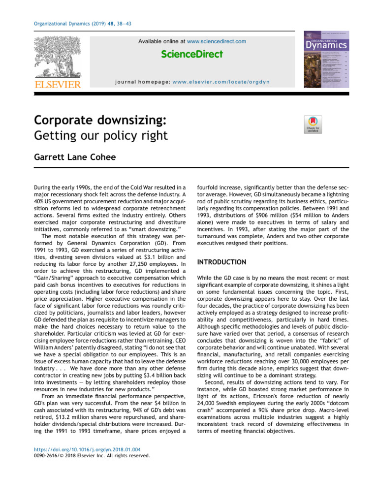 Corporate Downsizing Strategies Explained | PDF