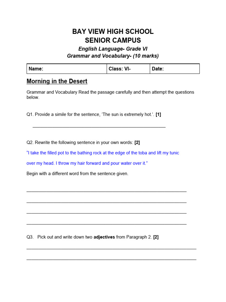Grammar and Vocabulary - Morning in The Desert | PDF