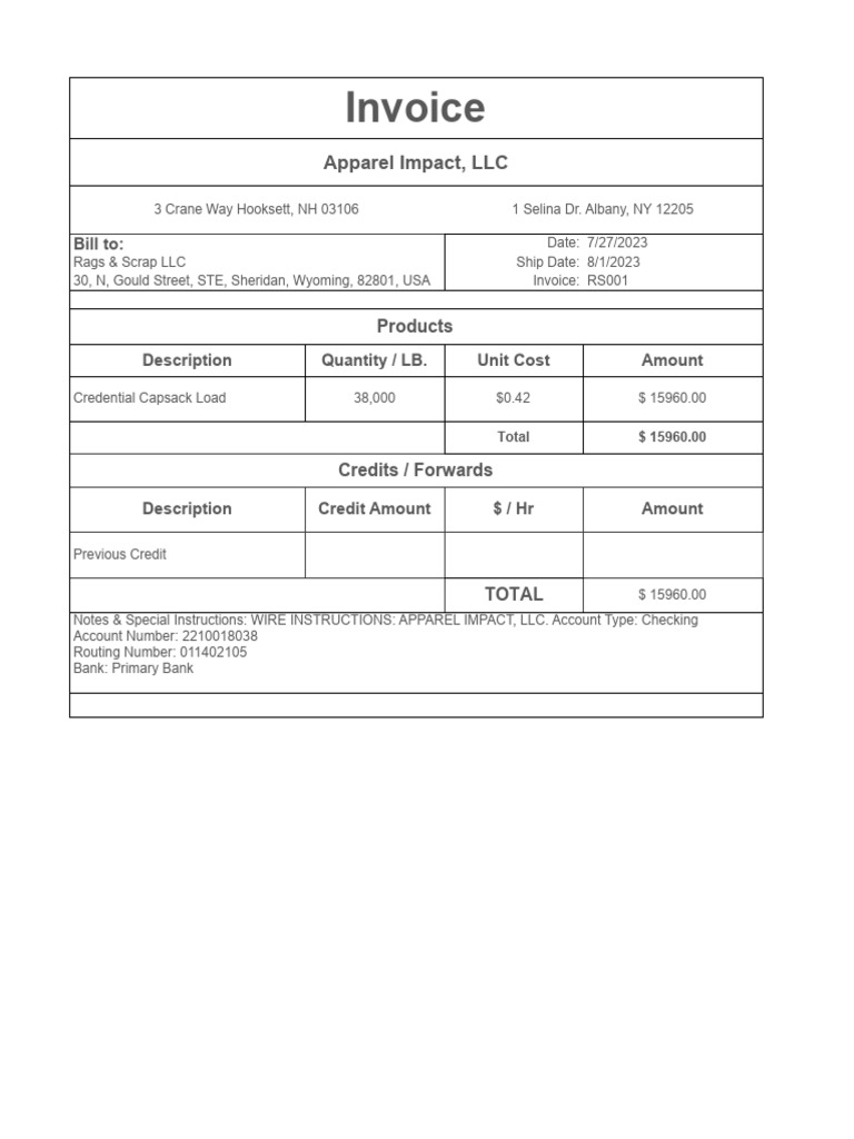 Invoice RS001 7-27-2023 - Table 1 | PDF
