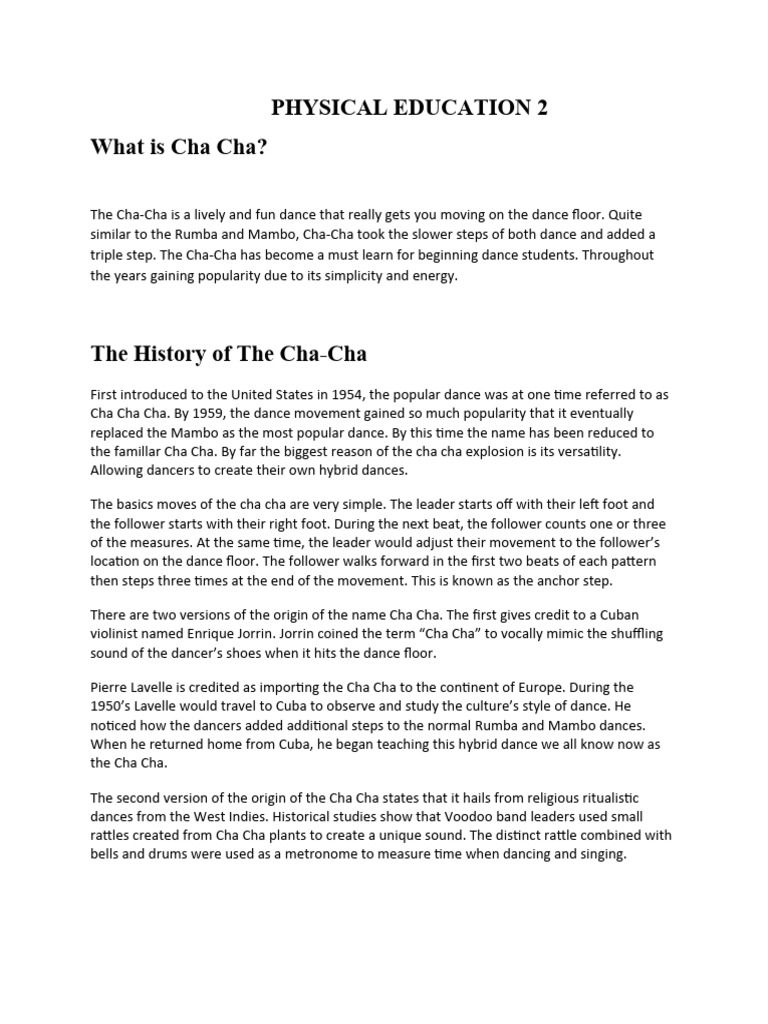Physical Education 2 What Is Cha Cha? | PDF | Performing Arts | Dances