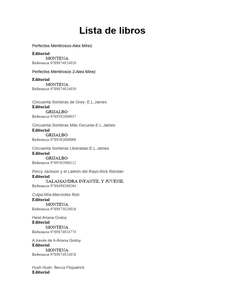 Lista de Libros | PDF