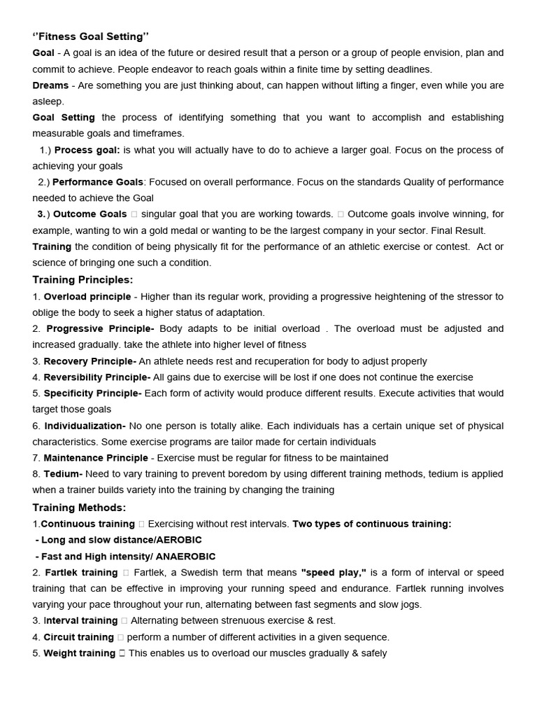 Fitness Goal Setting REVIEWER | PDF | Determinants Of Health ...