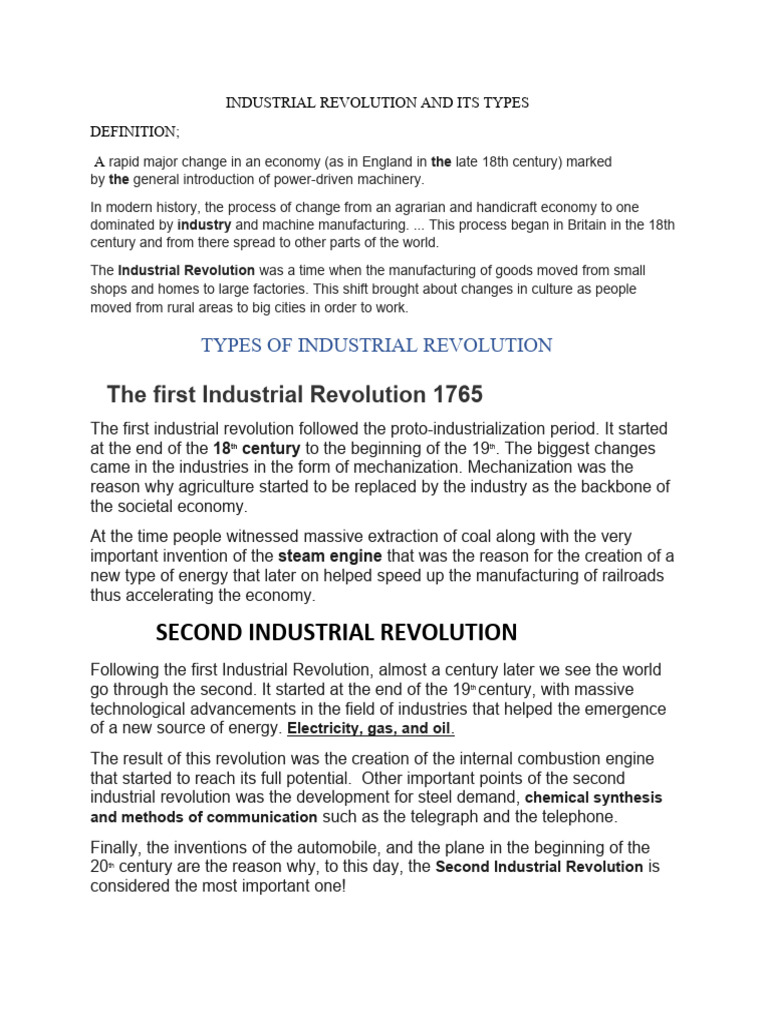 Types of Industrial Revolutions Explained | PDF | Industrial Revolution ...