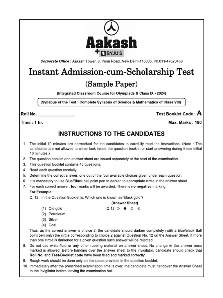 Sample Paper - iACST - Class IX - Foundation-2024 | PDF