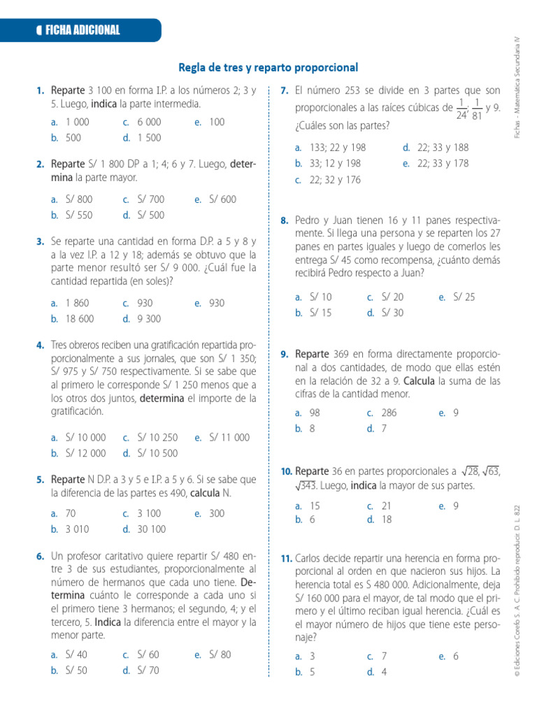 FA - Regla de Tres Simple y Reparto Proporcional | PDF