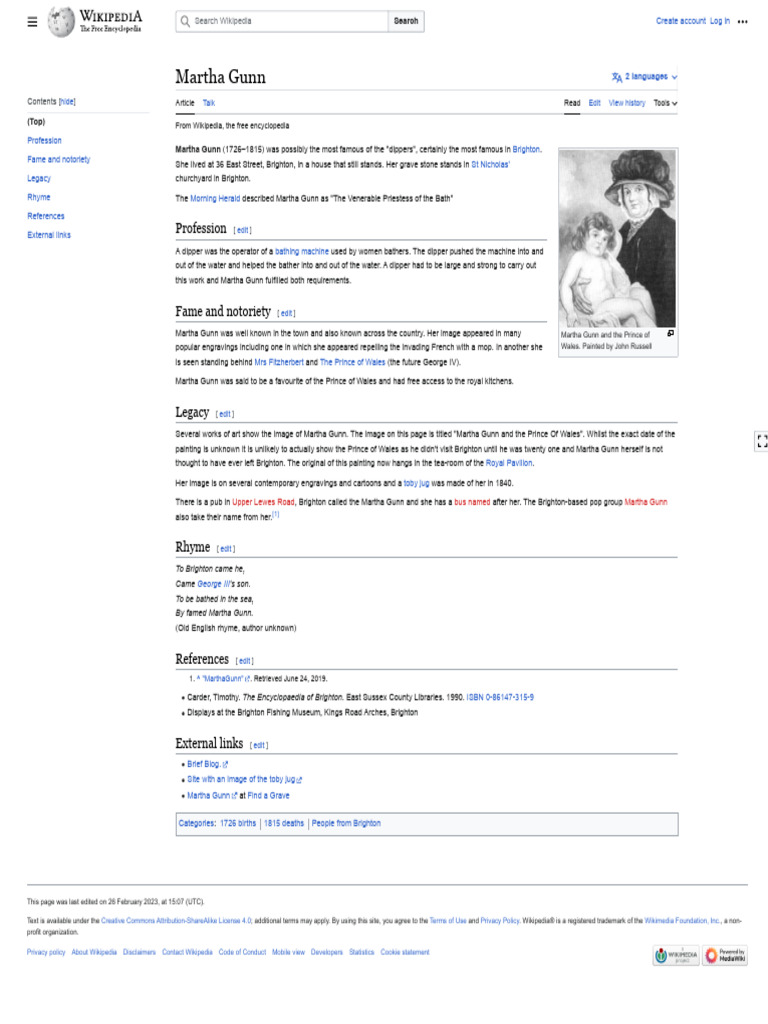 Martha Gunn - Wikipedia | PDF