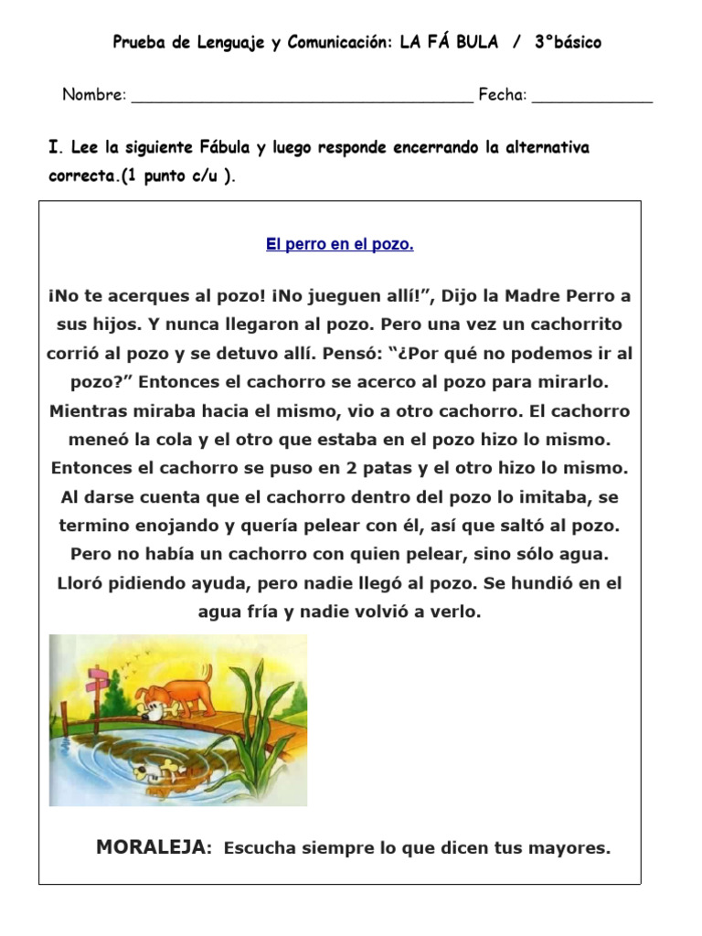 Prueba de Fábulas para 3° Básico | PDF | Fábula