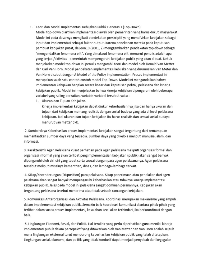 Teori Dan Model Implementasi Kebijakan Publik Generasi I | PDF