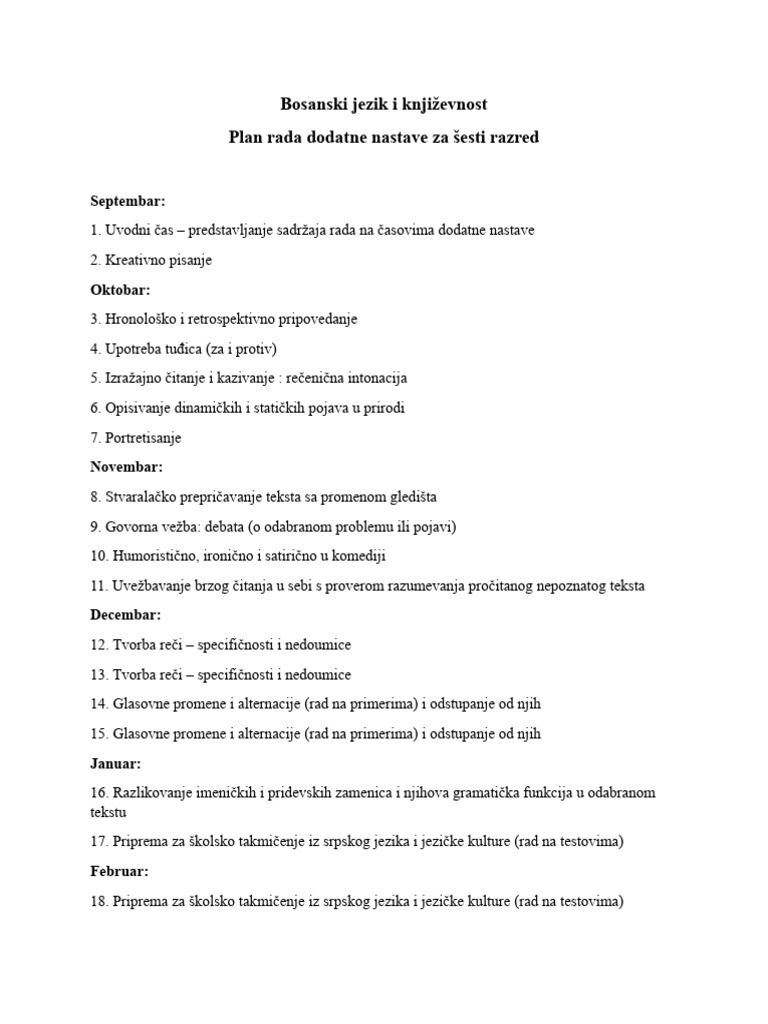 Dodatna Za Bosanski VI Razred | PDF