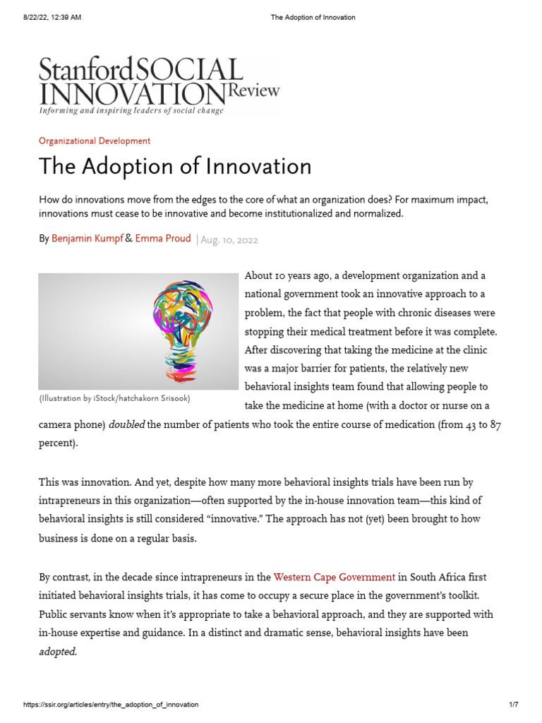 The Adoption of Innovation | PDF | Innovation | Adoption
