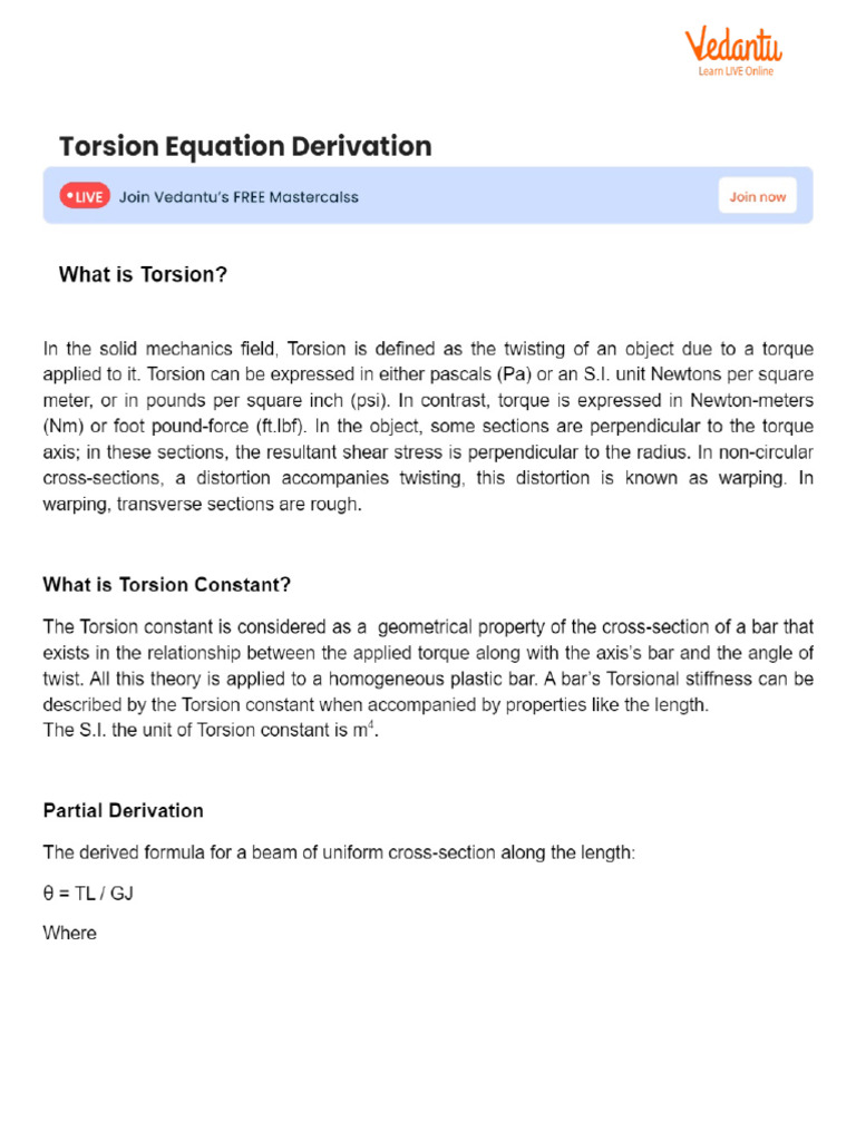 Torsion Equation Derivation | PDF