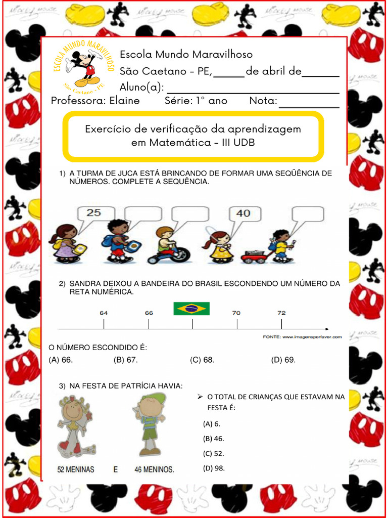 Prova de Matemática - 1° Ano | PDF