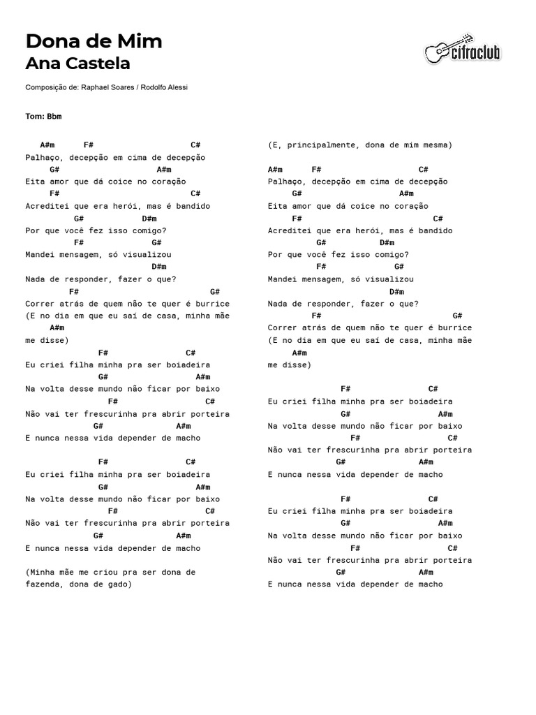 Cifra Club - Ana Castela - Dona de Mim | PDF