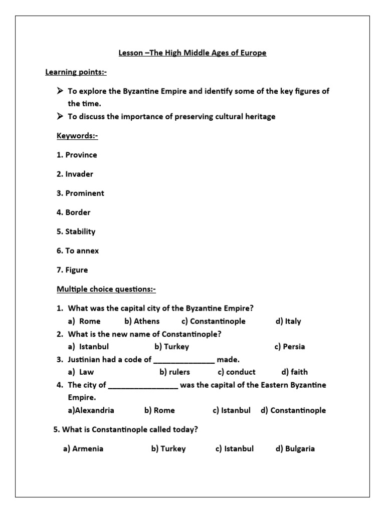 Lesson Note-The High Middle Ages of Eurpe-Grade 6 (UAE) | PDF