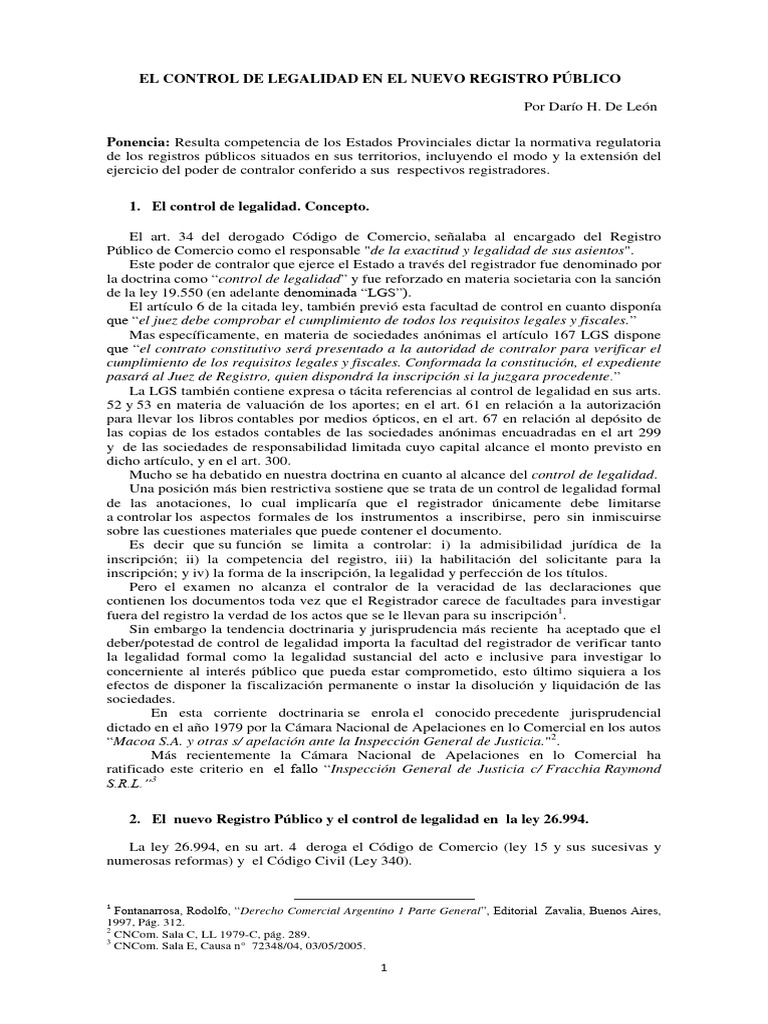 Control de Legalidad en El Nuevo Registro Publico | PDF | Derecho