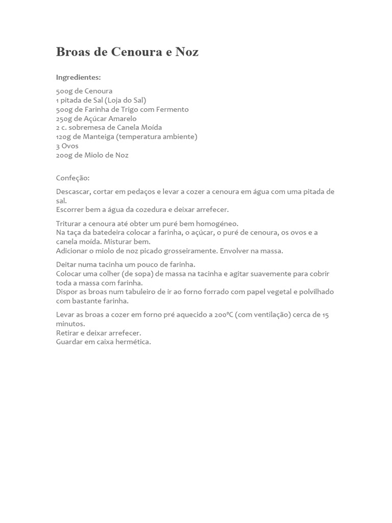 Broas de Cenoura e Noz | PDF | Gastronomia, comida e vinho