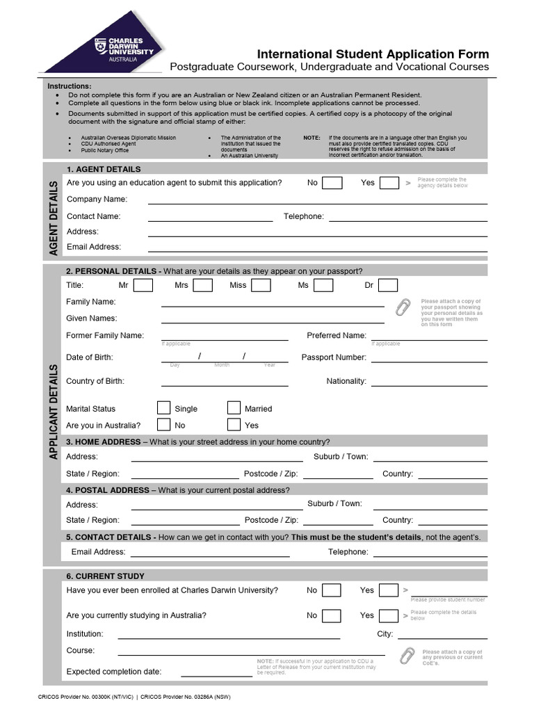 Updated CDU Applicaion Form | PDF | Academic Certificate | Diploma