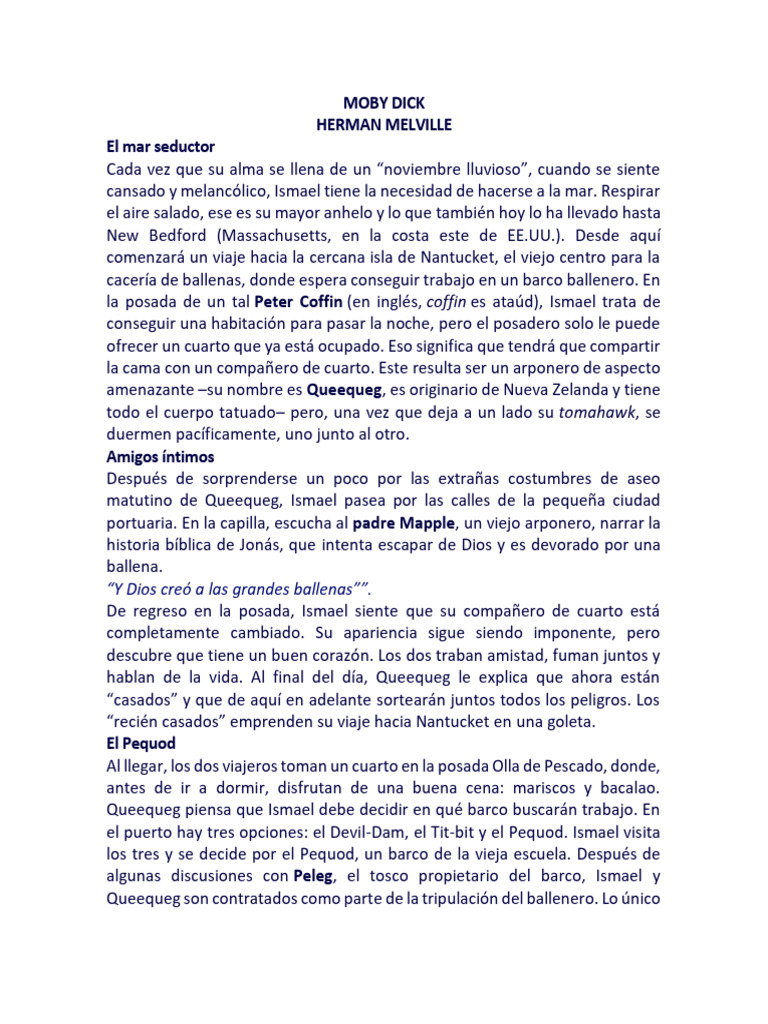 Moby Dick Resumen (Literatura) | PDF