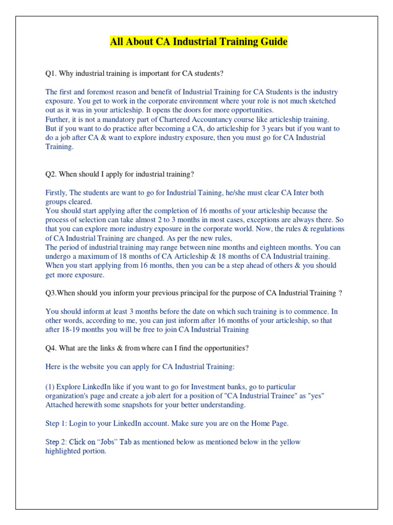 All About CA Industrial Training Guide | PDF