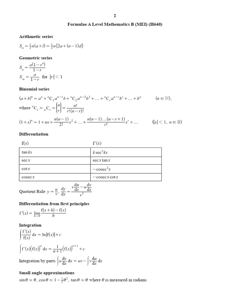 Maths Formula Sheet | PDF