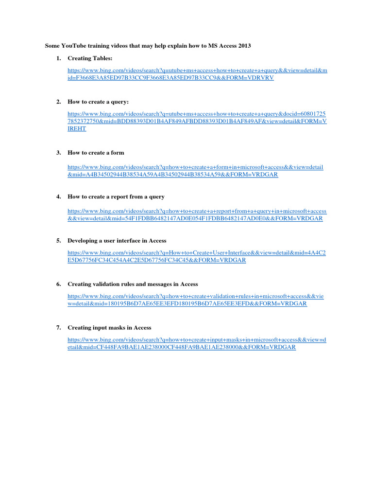 MS Access 2013 YouTube Tutorials | PDF