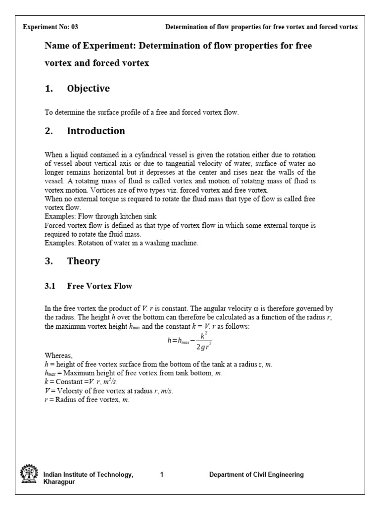 Exp 3 - Free and Forced Vortex | PDF | Vortices | Pump